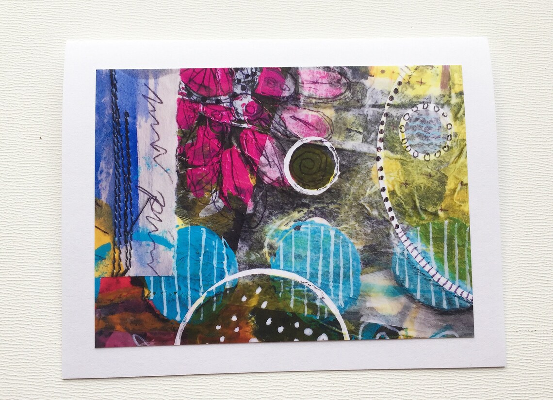 Mixed Media Note Card Set, Handmade Collage Notecards, Blank Note Card ...