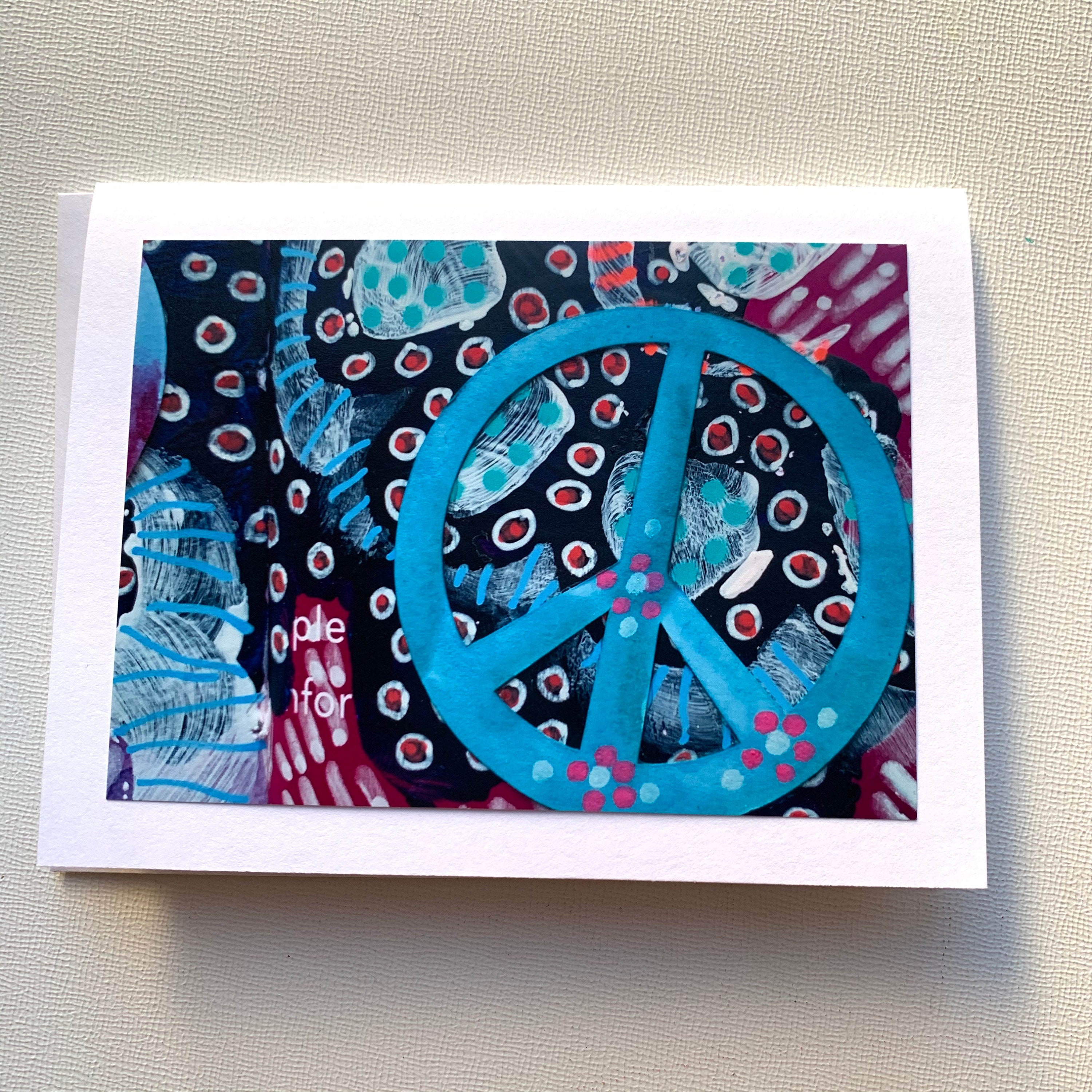 Peace Sign Card Set, Handmade Mixed Media Notecards, Blank Note Cards ...