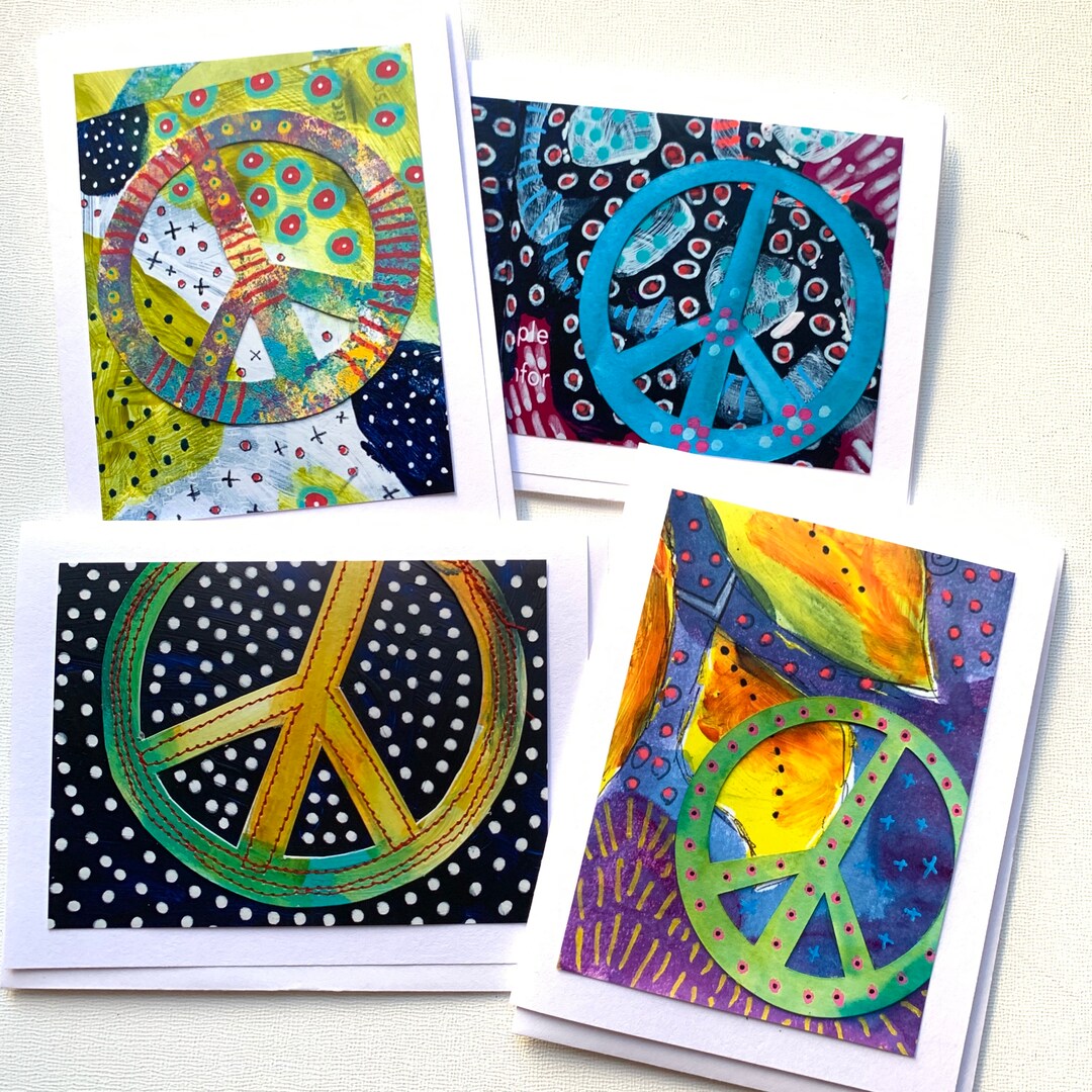 Peace Sign Card Set, Handmade Mixed Media Notecards, Blank Note Cards ...