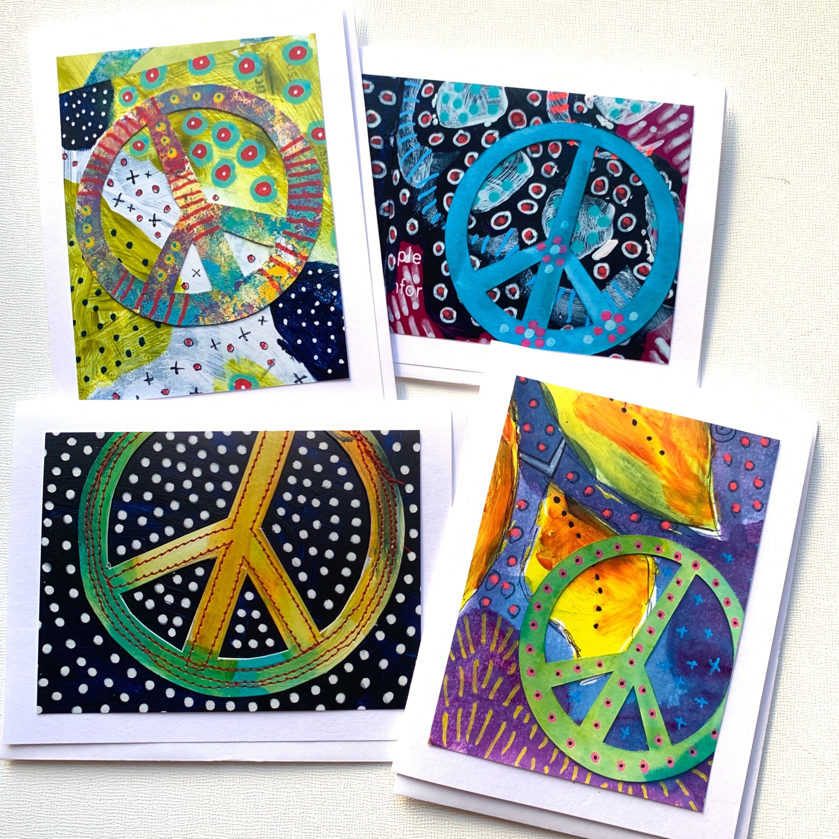 Peace Sign Card Set, Handmade Mixed Media Notecards, Blank Note Cards ...