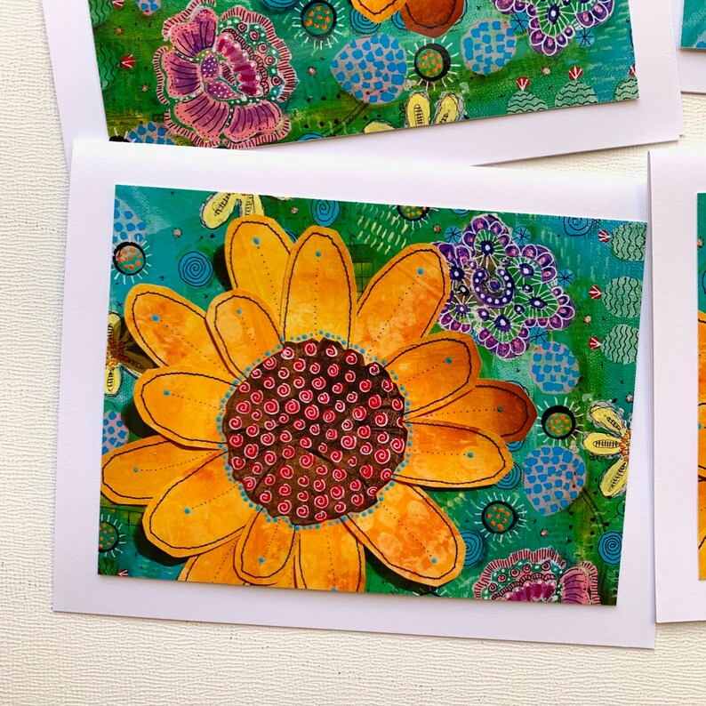 Sunflower Art Cards, Sunflower Card Set, Handmade Blank Greeting Cards ...