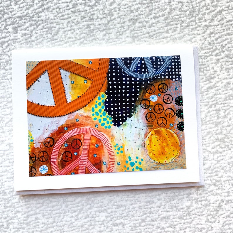 Peace Sign Notecard Set, Handmade Mixed Media Cards, Blank Note Cards ...