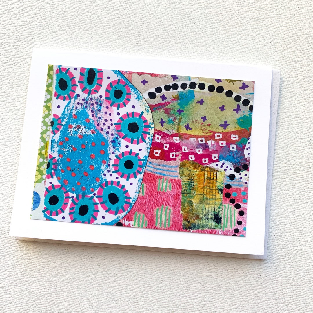 Abstract Art Card Blank Inside, Handmade Collage Art Notecard, Collage ...