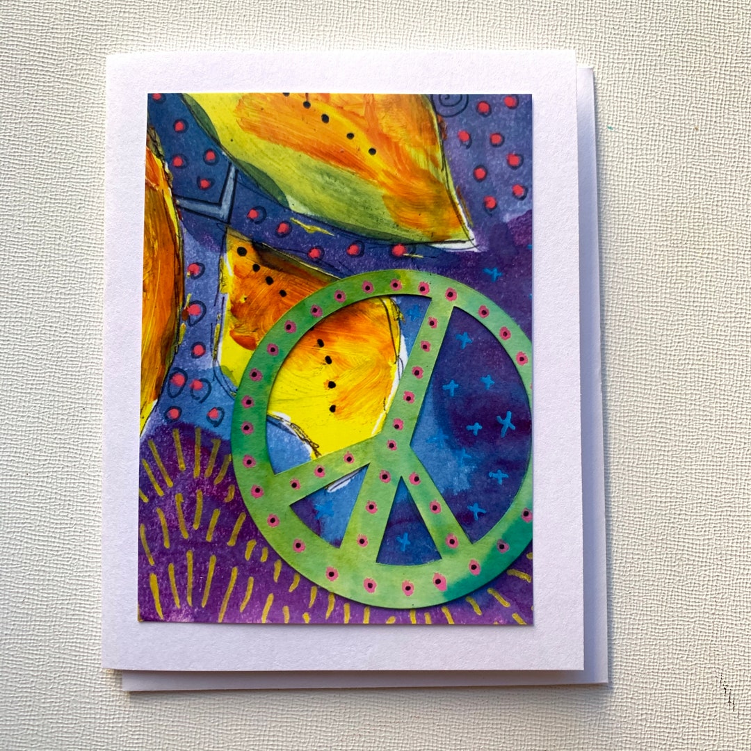 Peace Sign Sunflower Notecard, Peace Sign Card Blank Inside, Notecard ...