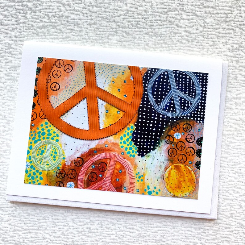 Peace Sign Notecard Set, Handmade Mixed Media Cards, Blank Note Cards ...