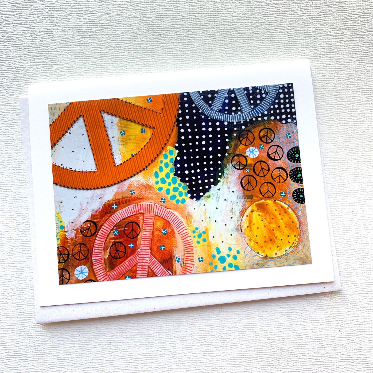 Peace Sign Notecard Set, Handmade Mixed Media Cards, Blank Note Cards ...