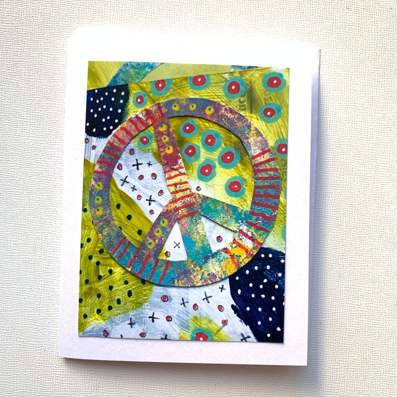 Peace Sign Card Set, Handmade Mixed Media Notecards, Blank Note Cards ...