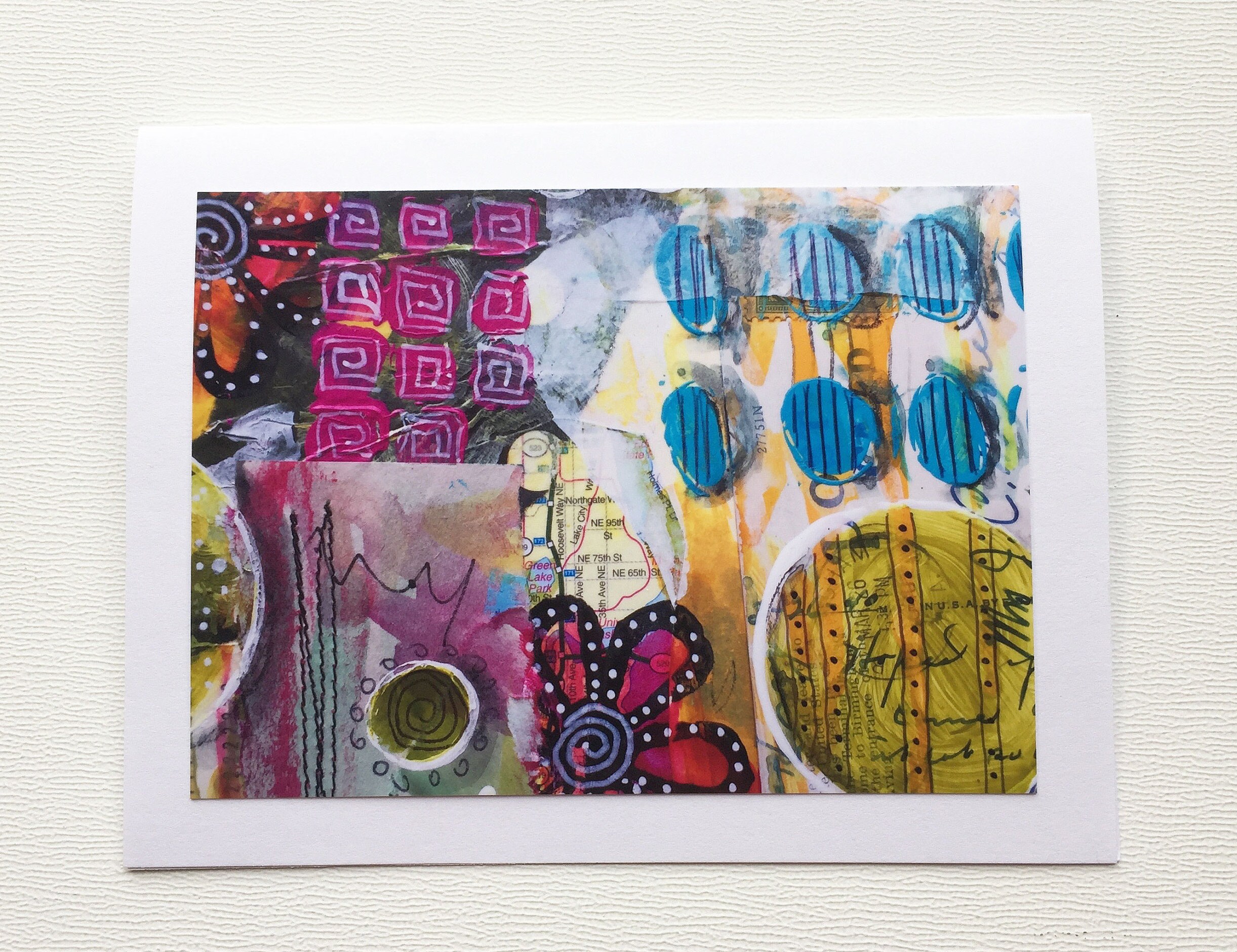 Mixed Media Note Card Set, Handmade Collage Notecards, Blank Note Card ...