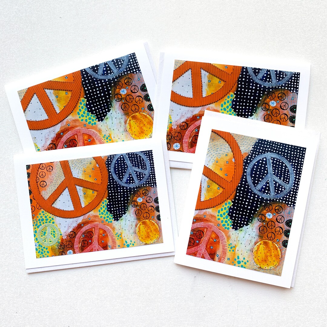 Peace Sign Notecard Set, Handmade Mixed Media Cards, Blank Note Cards ...