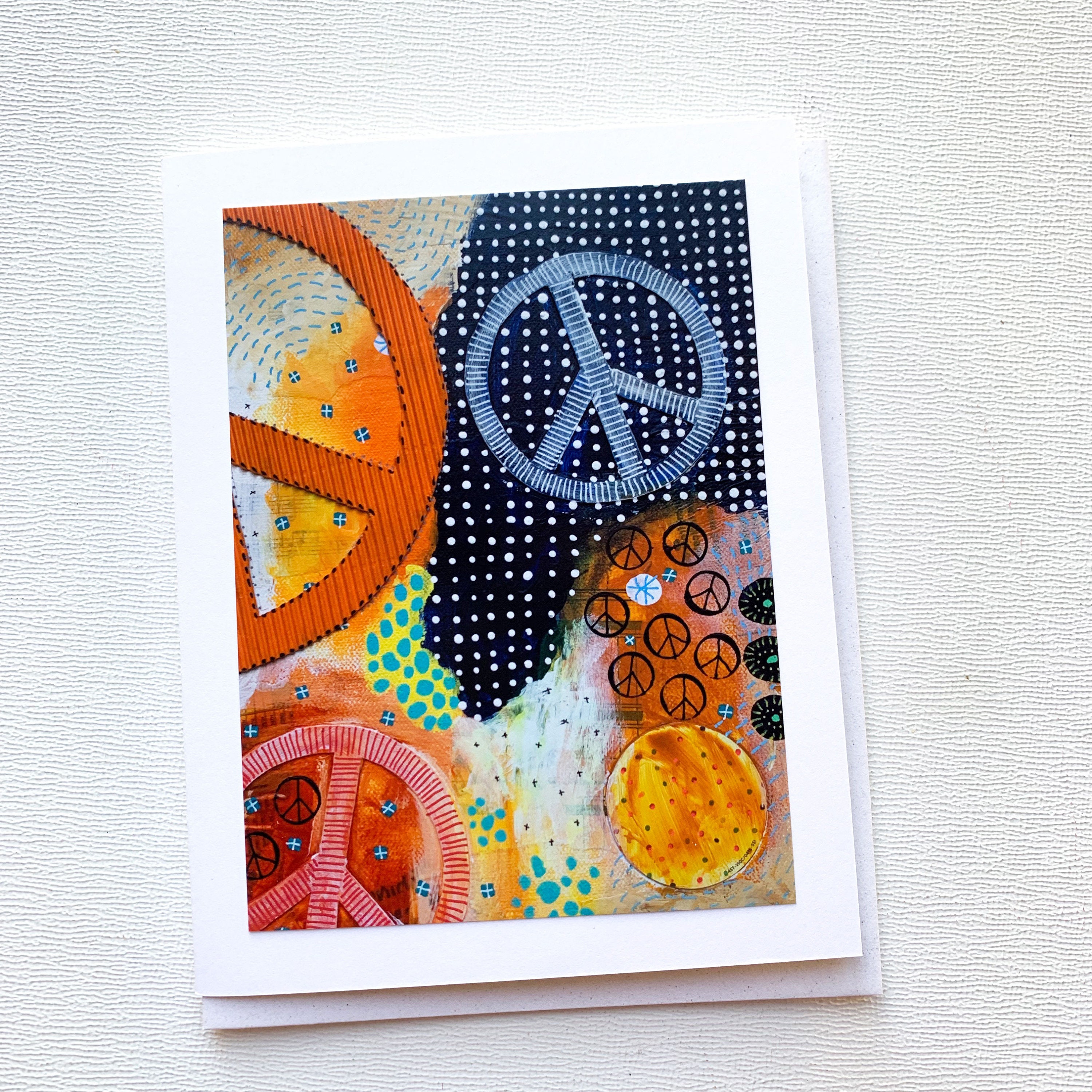 Peace Sign Notecard Set, Handmade Mixed Media Cards, Blank Note Cards ...