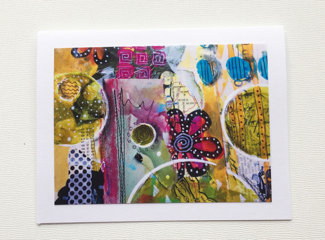 Mixed Media Note Card Set, Handmade Collage Notecards, Blank Note Card ...