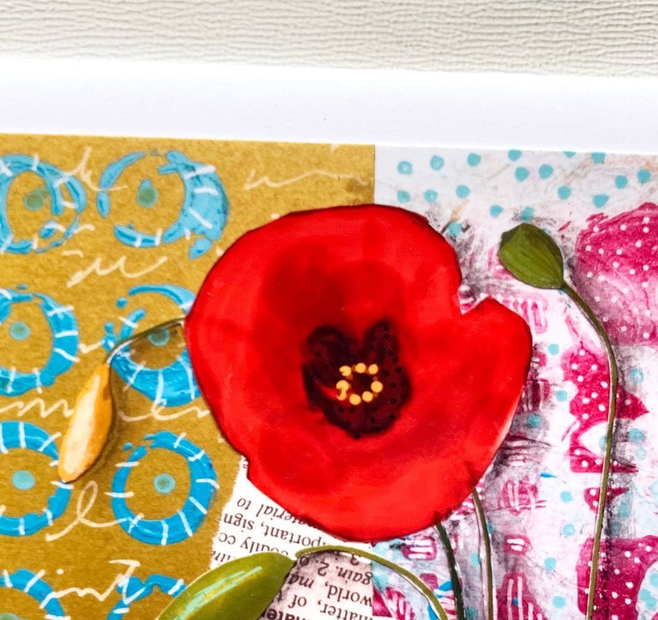 Poppy Card, Digital Poppy Collage Notecard, Blank Card Inside, Poppy ...