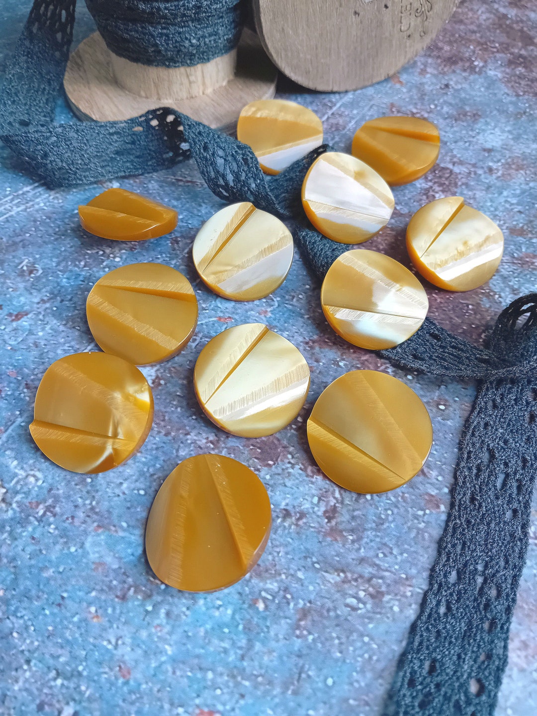 Art Deco Acetate Vintage Buttons French Couture Unique Buttons Set of 3 ...