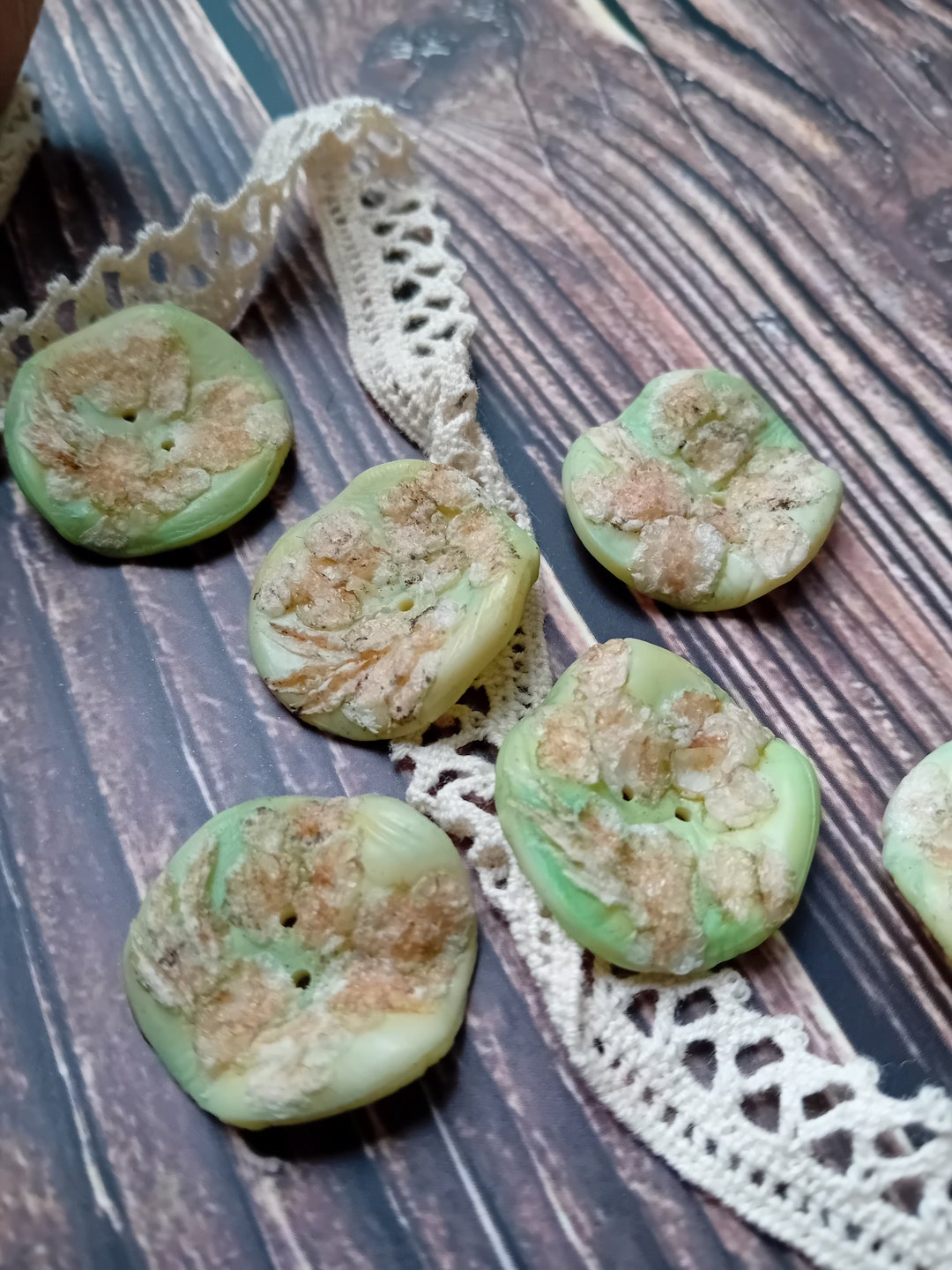 Fancy Green Vintage Buttons, Unique Ornamental Couture Buttons, Perfect ...