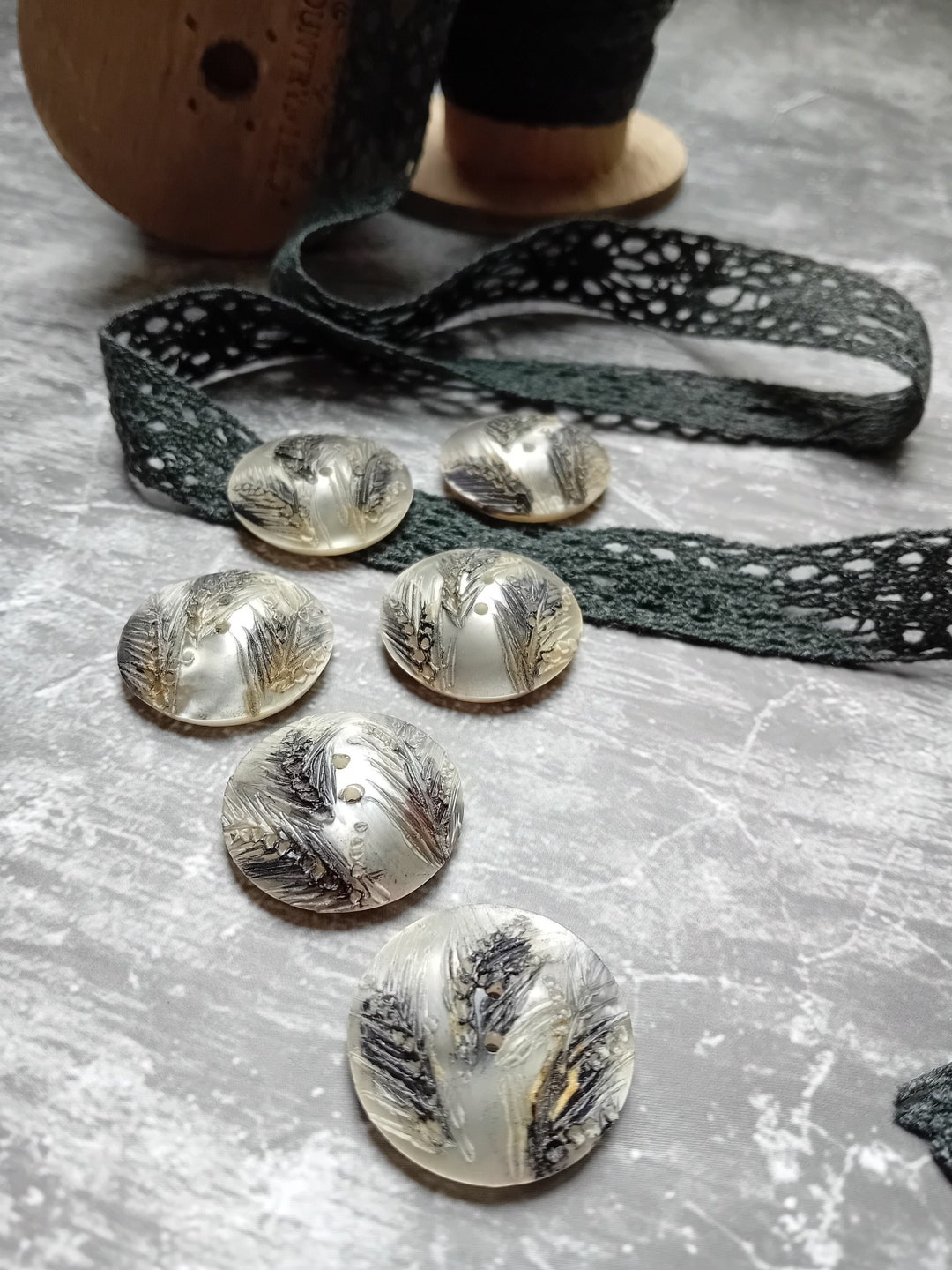 Botanical Funky Vintage Buttons Set of 2 French Couture Sewing Old ...