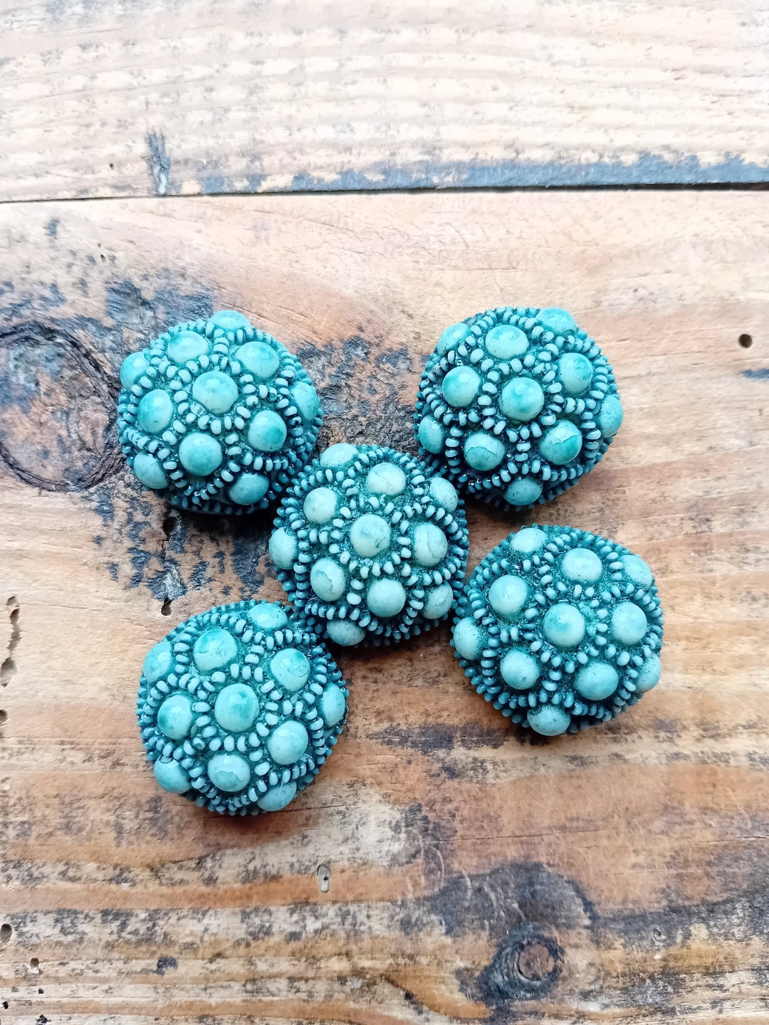 Vintage Buttons Couture Sewing Buttons Set of Unique Teal Buttons ...