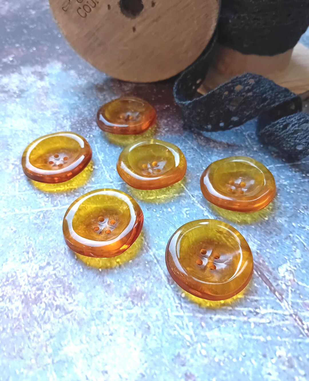 Vintage Translucent Yellow Sewing Buttons Set of 3 French Couture ...