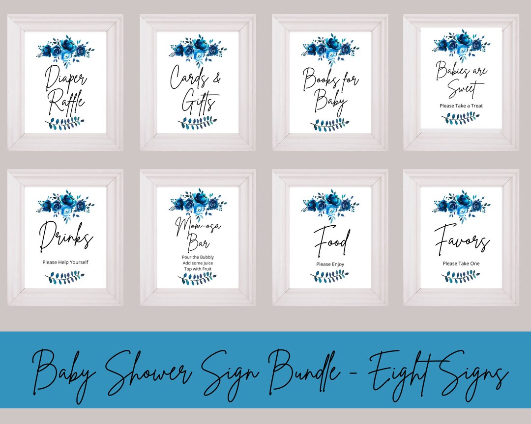 Blue Floral Baby Shower Signs Bundle | Blue Shower Signs Bundle ...