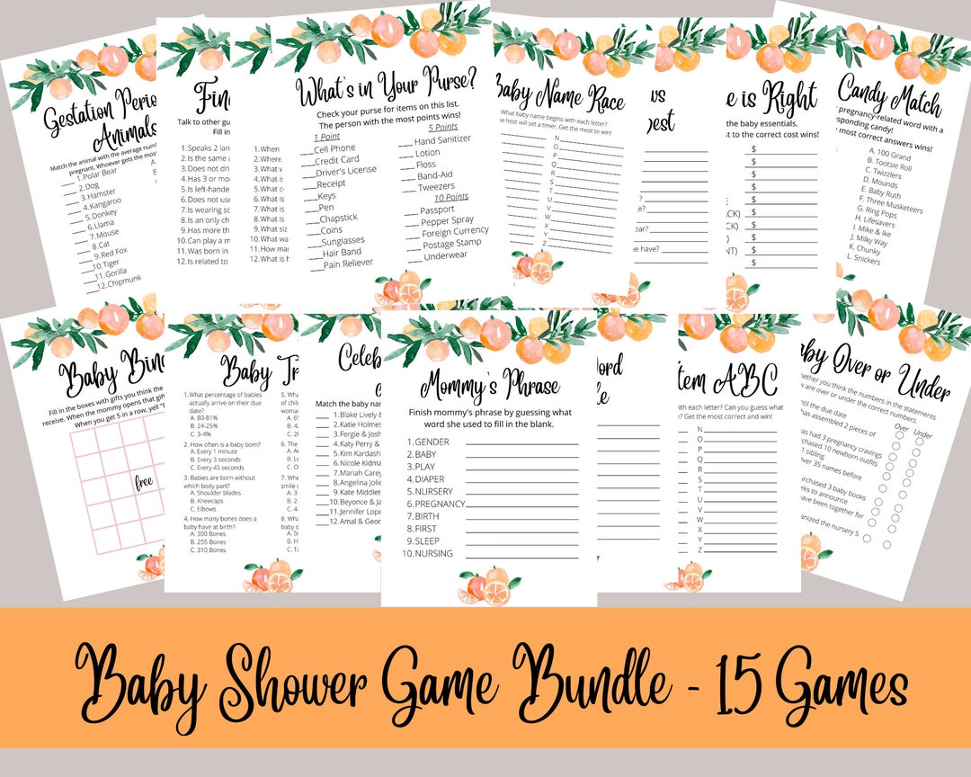 Orange Citrus Baby Shower Games Bundle | Little Cutie Baby Shower Games ...