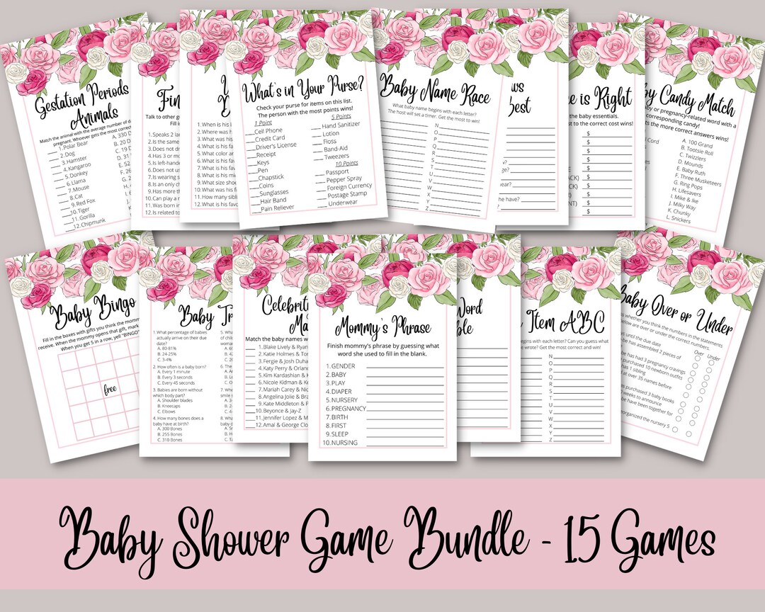 Pink Roses Baby Shower Games Bundle Pink Floral Baby Shower - Etsy