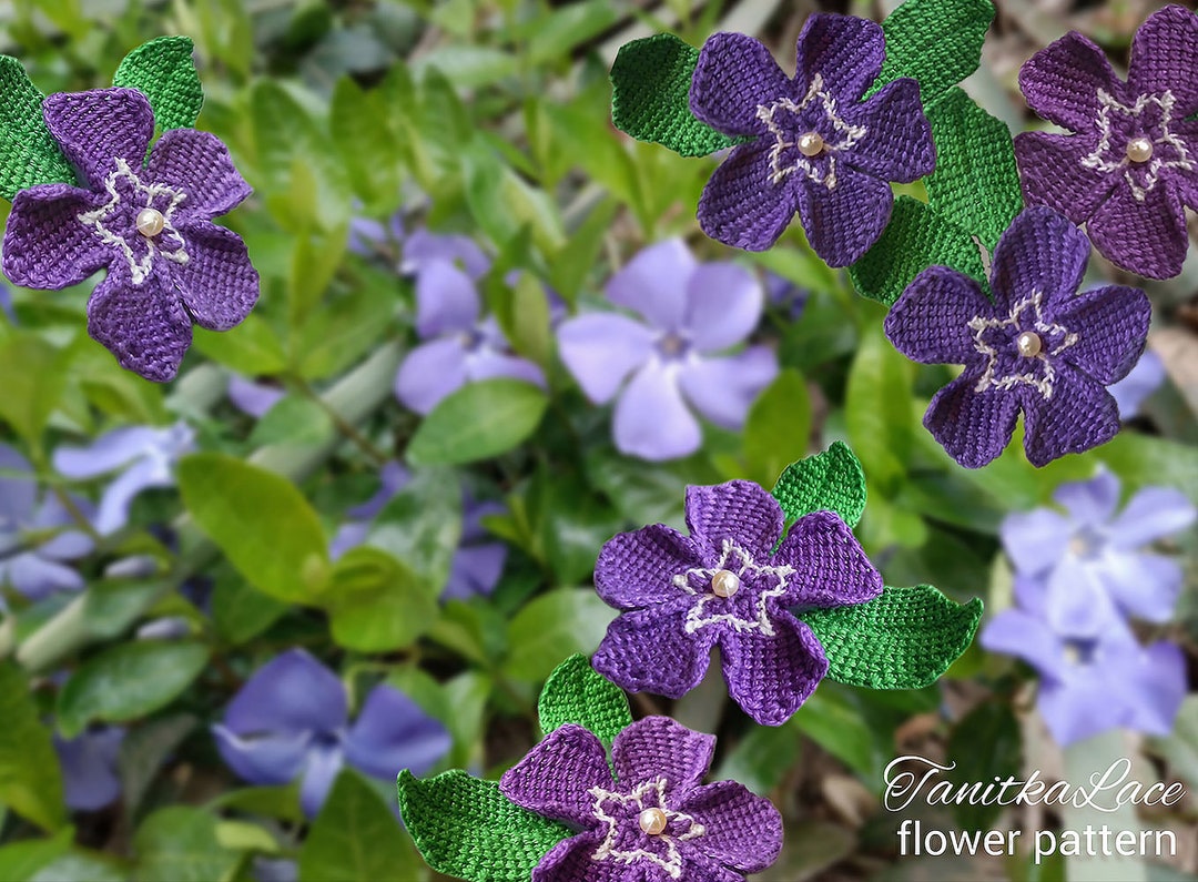 Vinca Flower Pattern Tunisian Crochet: Assimetric Decor Applique (PDF ...