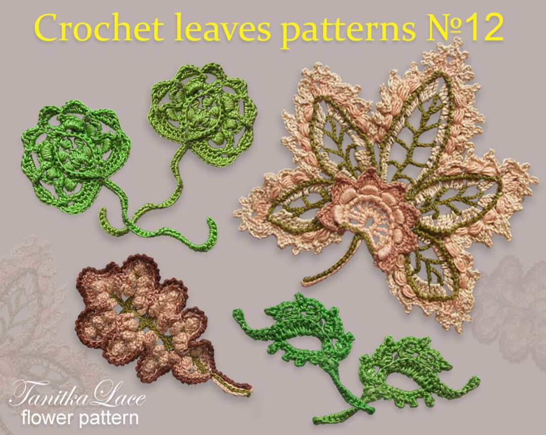 Plant Leaves Crochet Patterns Set E-book 4 Crochet Applique Patterns Fall Leaves Set Discount 20 ...
