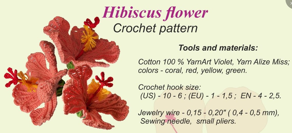 Pattern Hibiscus Realistic Crochet Flower. How to Make - Etsy