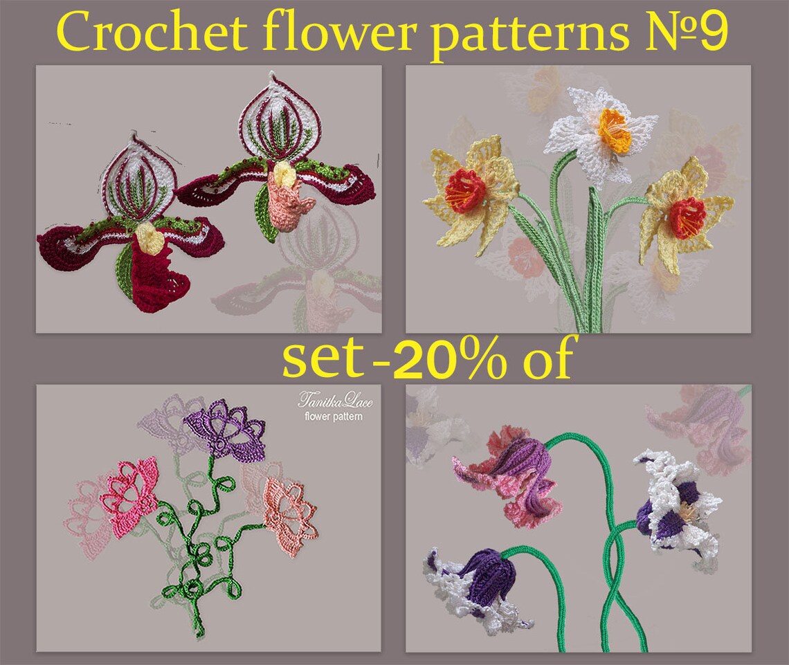 E-book Crochet Patterns Flower Collection. 4 Patterns Pack for - Etsy
