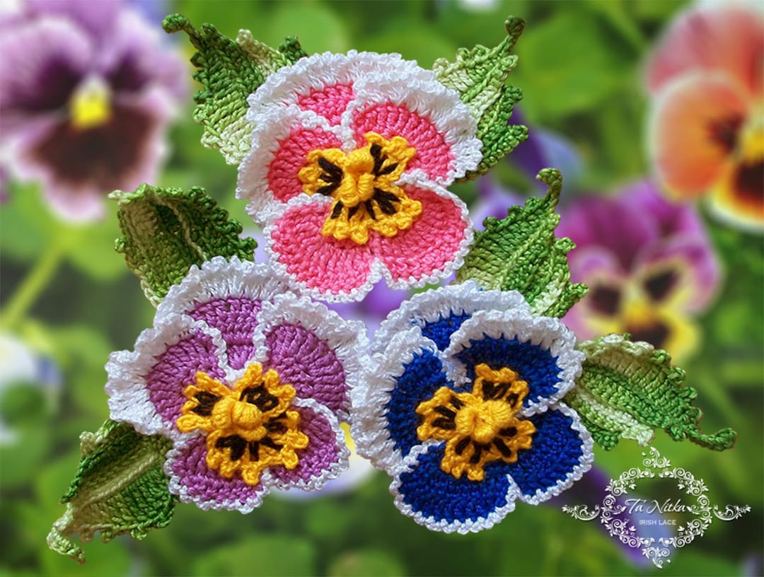 Pansy Crochet Pattern: Flower Tutorial for Appliques Bouquets Decor ...