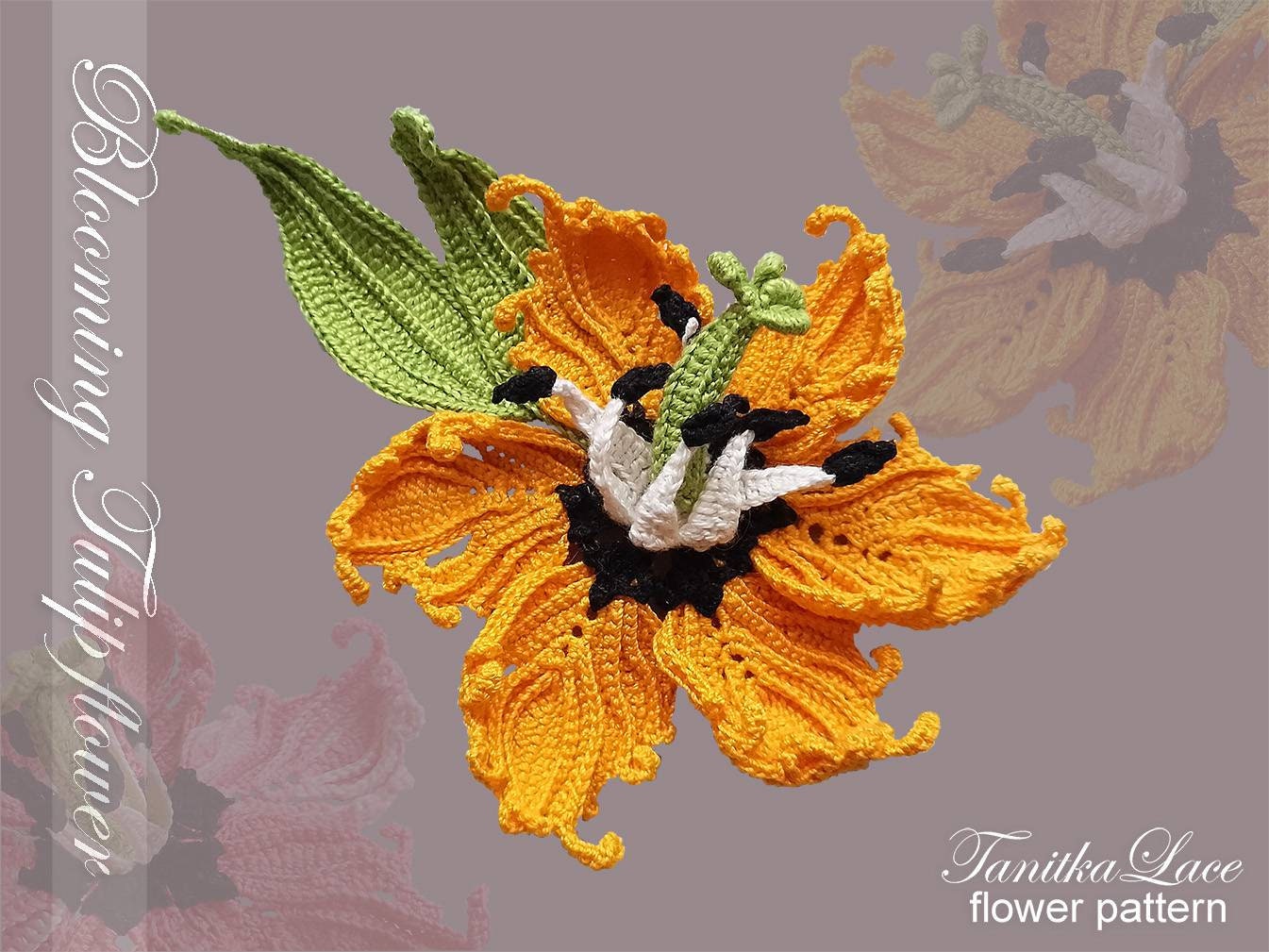 Crochet Pattern Blooming Tulips Flowers: Floral Appliques & Brooches ...