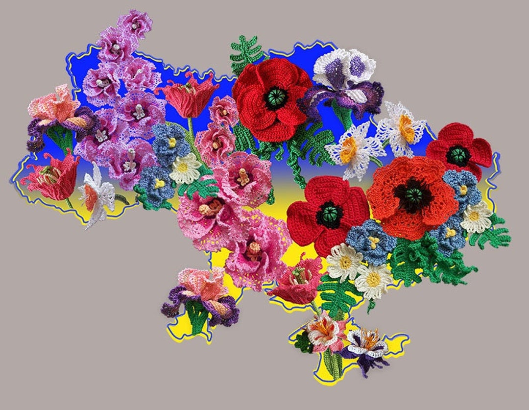 Ukraine Map & Wild Flowers Digital Print: Floral Gift for Crocheters - Etsy