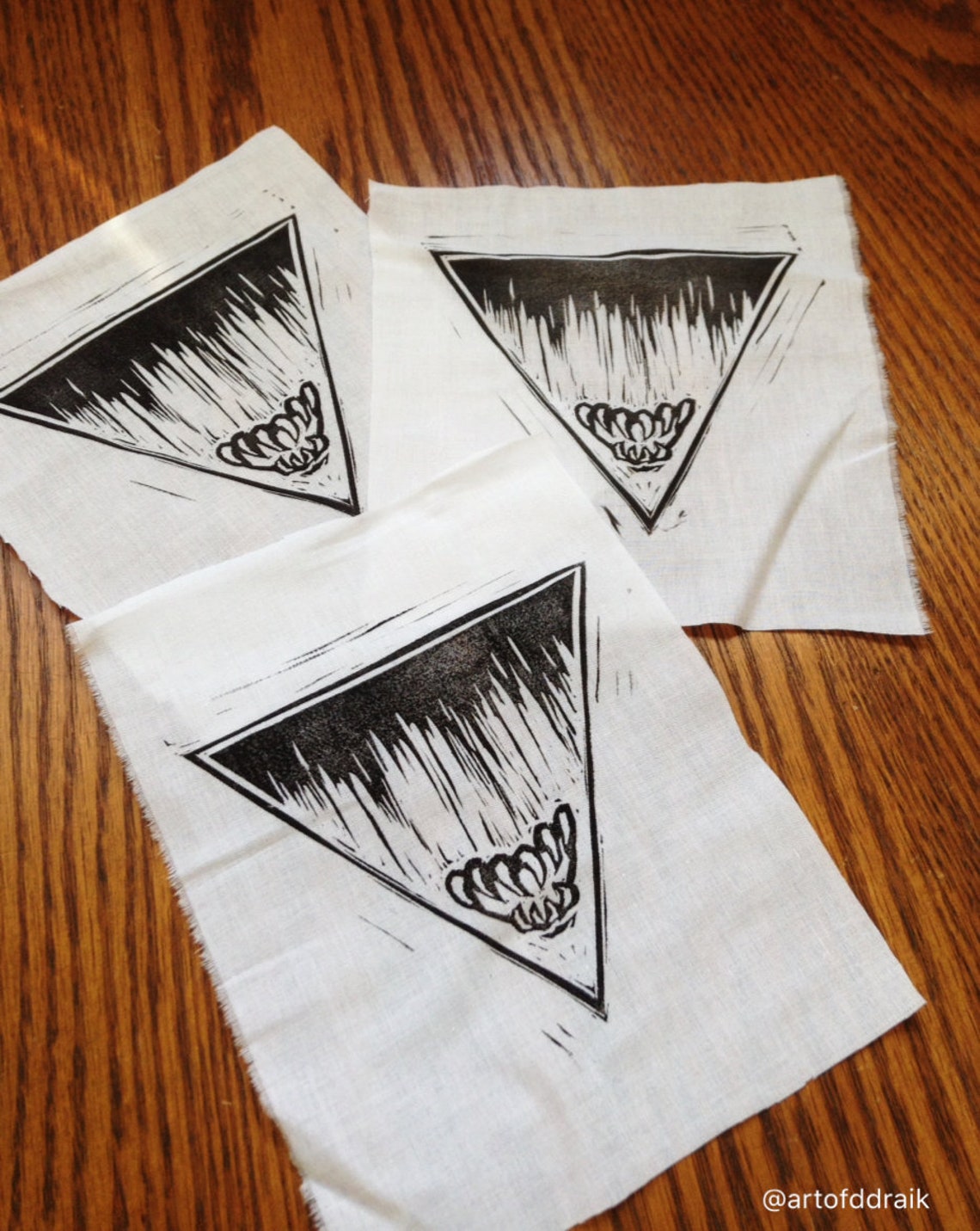 Linocut/woodcut Hand Printed Patch 4 Inches Equilateral - Etsy