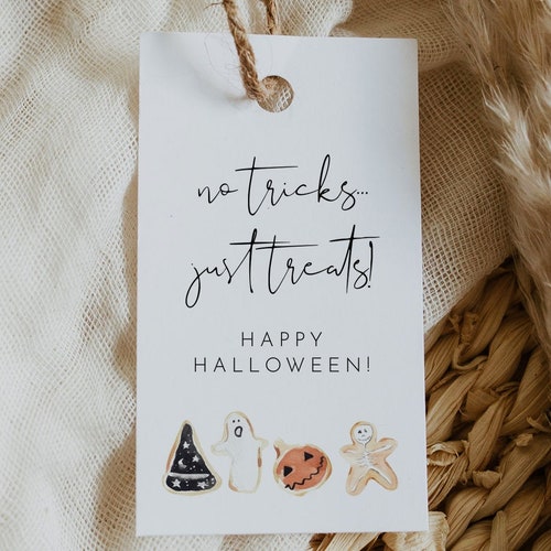 Printable Trick or Treat Gift Tag Halloween No Tricks Just - Etsy