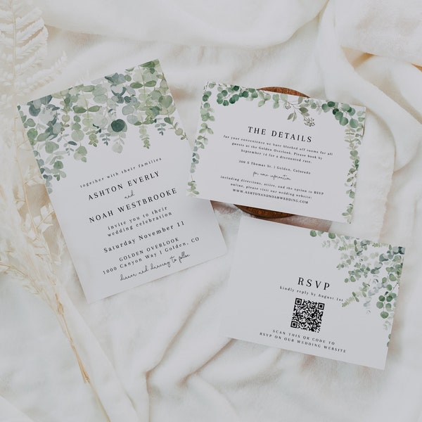 Qr Code Wedding Invitation Suite - Etsy