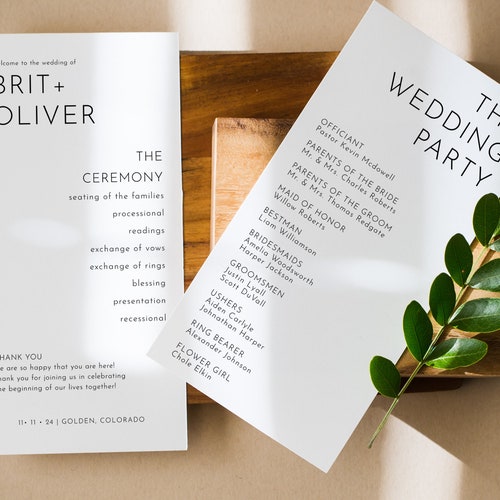 Minimalist Wedding Program Template Modern Ceremony Program - Etsy