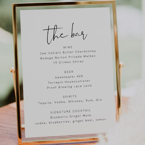 Bar Menu Sign Bar Sign Template Bar Menu Wedding Bar Menu | Etsy