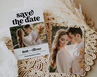 Retro Save the Dates With Photo Photo Save the Date Template - Etsy
