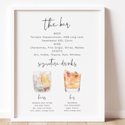 Printable Bar Menu Template Signature Cocktails Sign Download - Etsy
