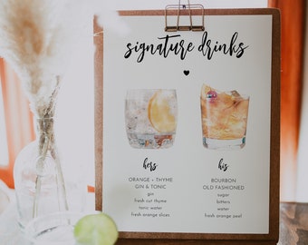 SOFIA Fully Editable Signature Drinks Sign, Printable Signature ...
