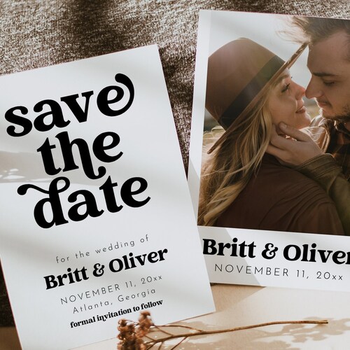 Printable Retro Save the Date With Photo Boho Save Our Date - Etsy Canada
