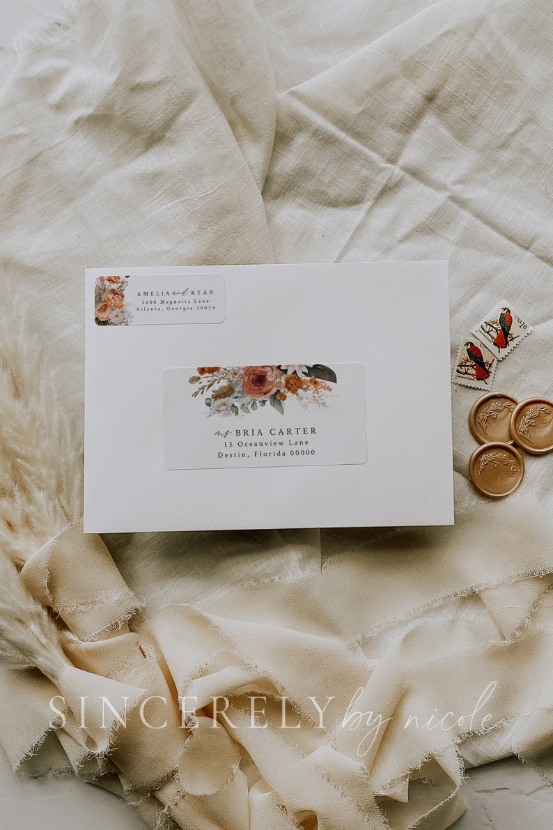 Boho Address Label Template, Floral Return Address Labels, Fall Wedding ...