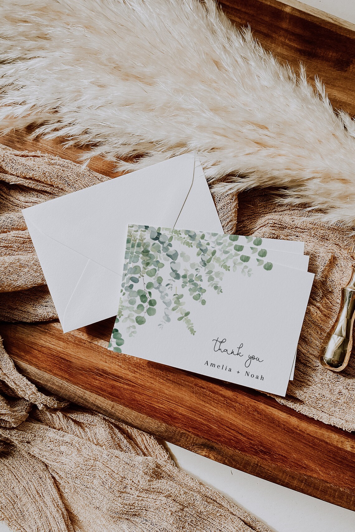 Greenery Thank You Card Template Editable Printable - Etsy