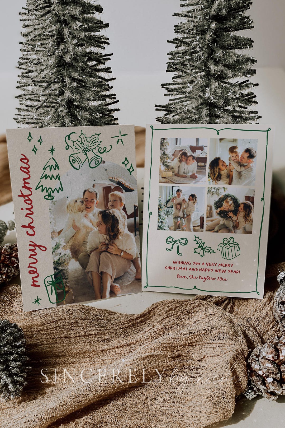 Hand Drawn Holiday Card Template, Photo Holiday Card Template, Holiday ...