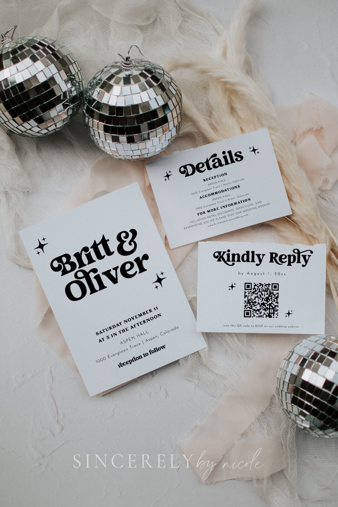 Retro Wedding Invitation Suite Template, Retro Wedding Invitation ...