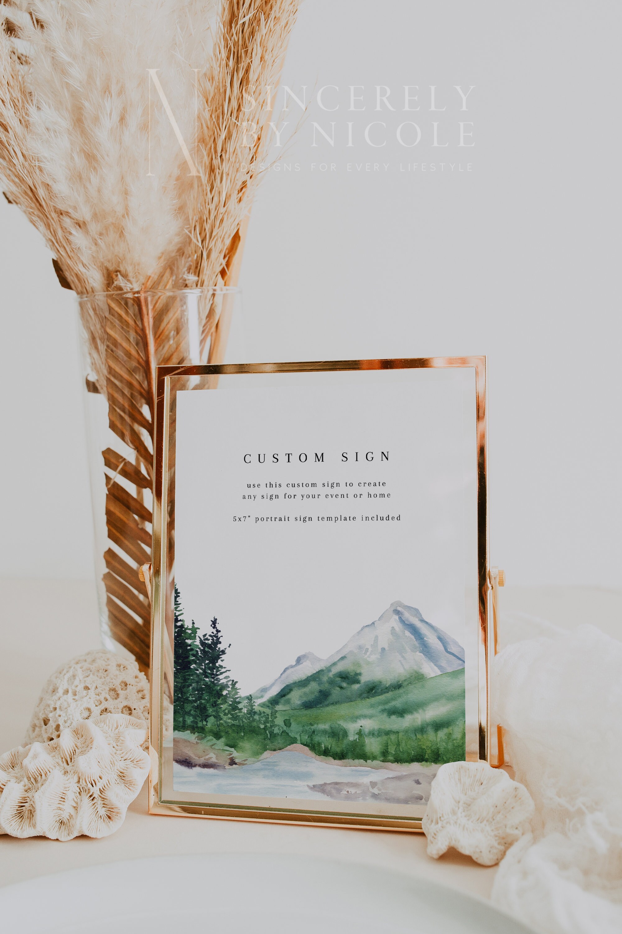 Mountain Custom Sign Template, 5x7 Watercolor Mountain Sign Template ...