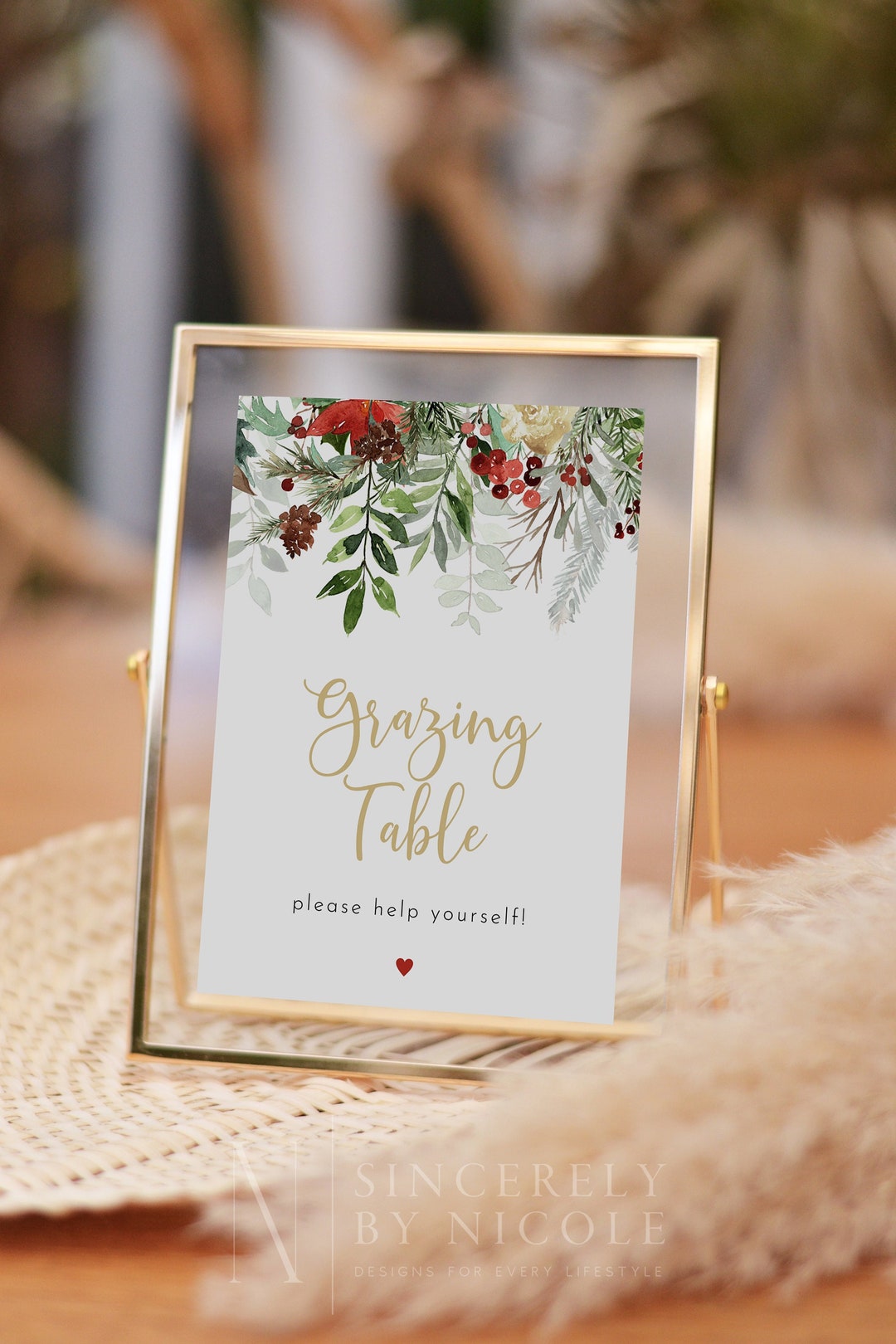 Christmas Party Grazing Table Sign Template, Editable Printable Winter ...