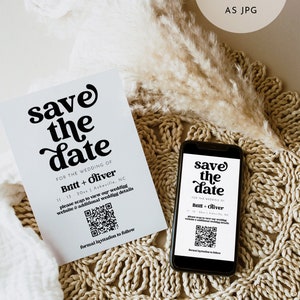 QR Code Save the Date Template, Text Save the Date With QR Code, Retro ...