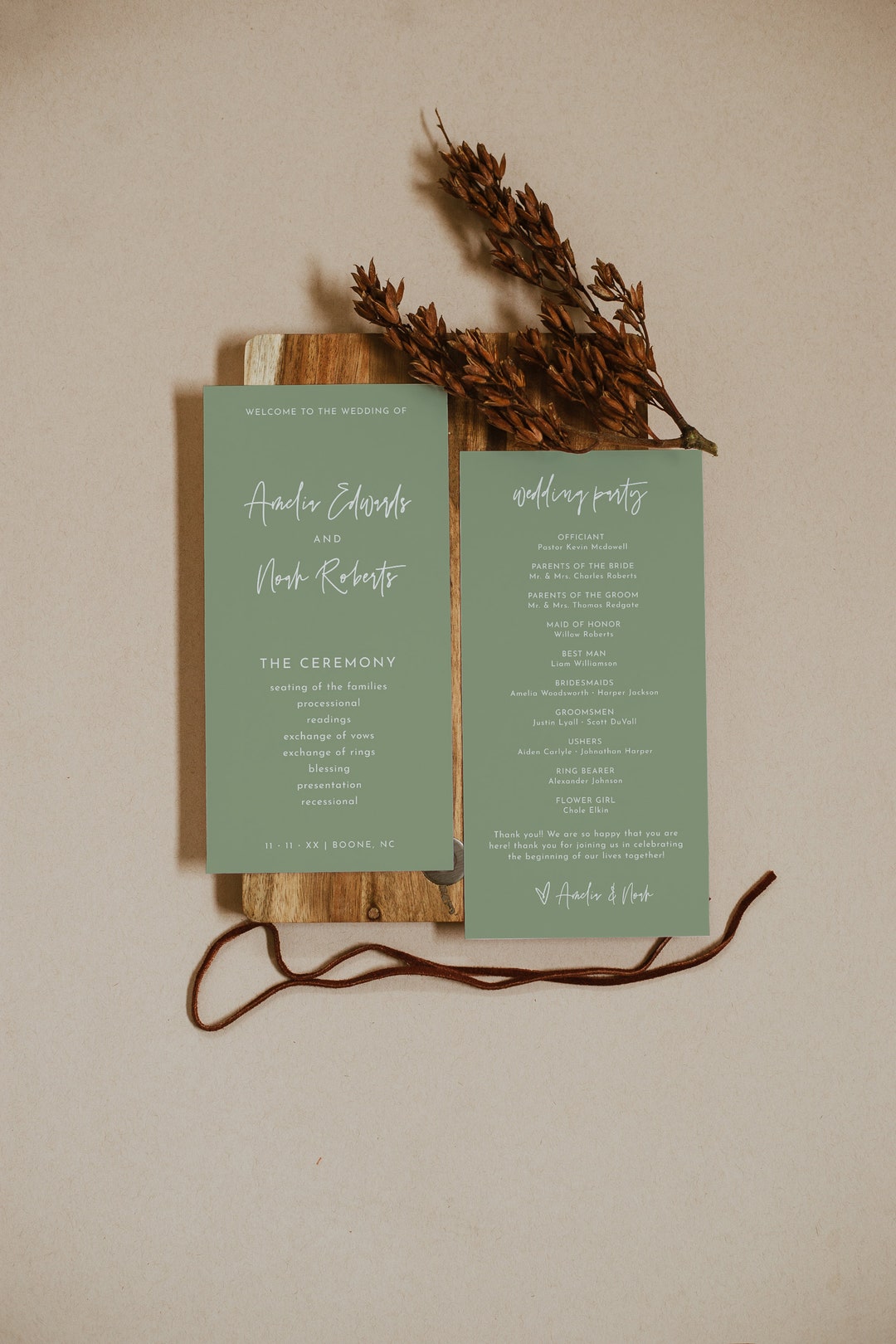 Modern Wedding Program Template, Minimalist Order of Service, Boho ...