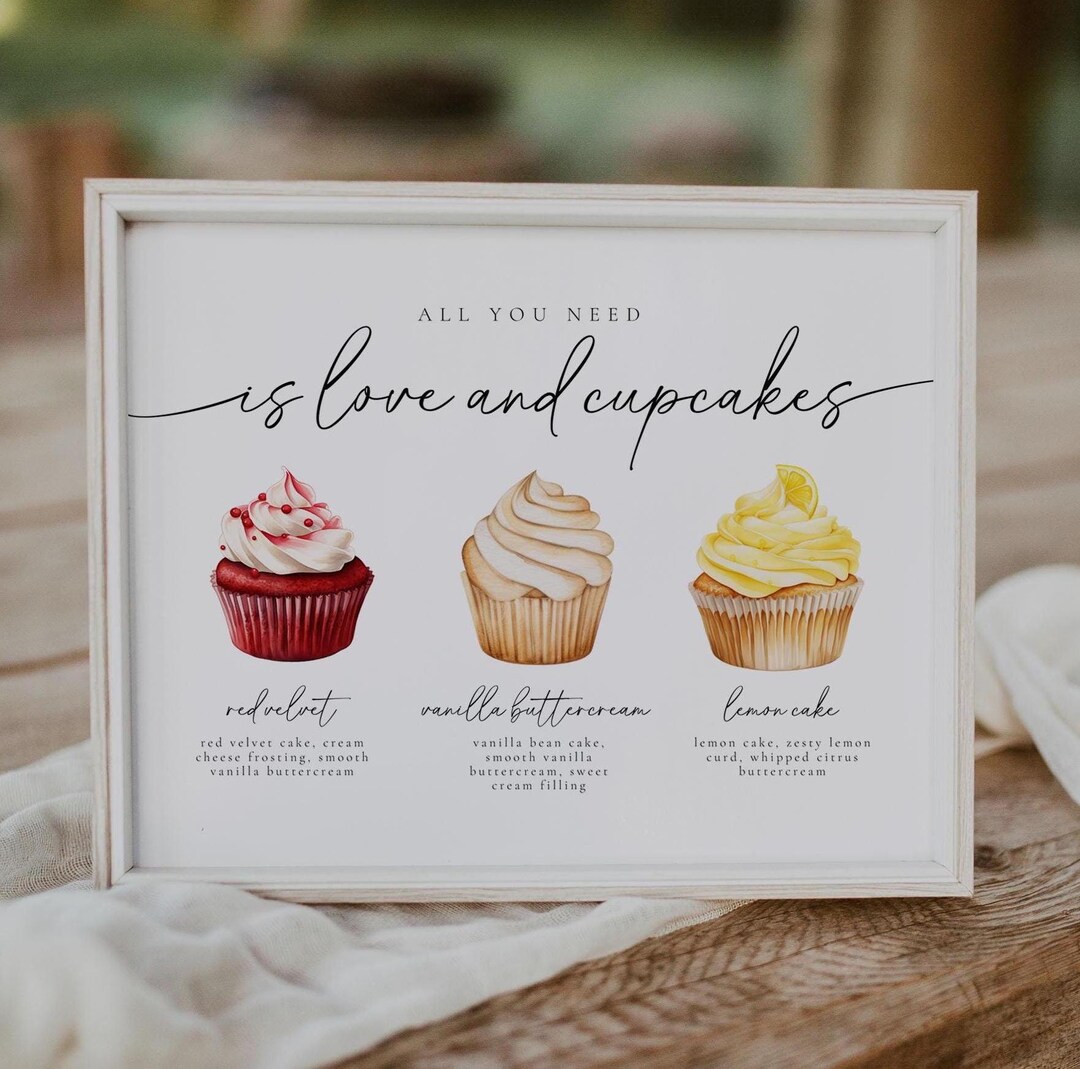 Cupcake Menu Sign, All You Need is Love and Cupcakes, Editable Wedding ...