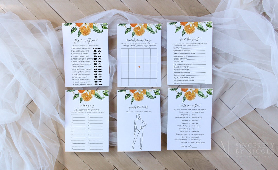 Citrus Bridal Shower Games Bundle, Orange Wedding Shower Games ...